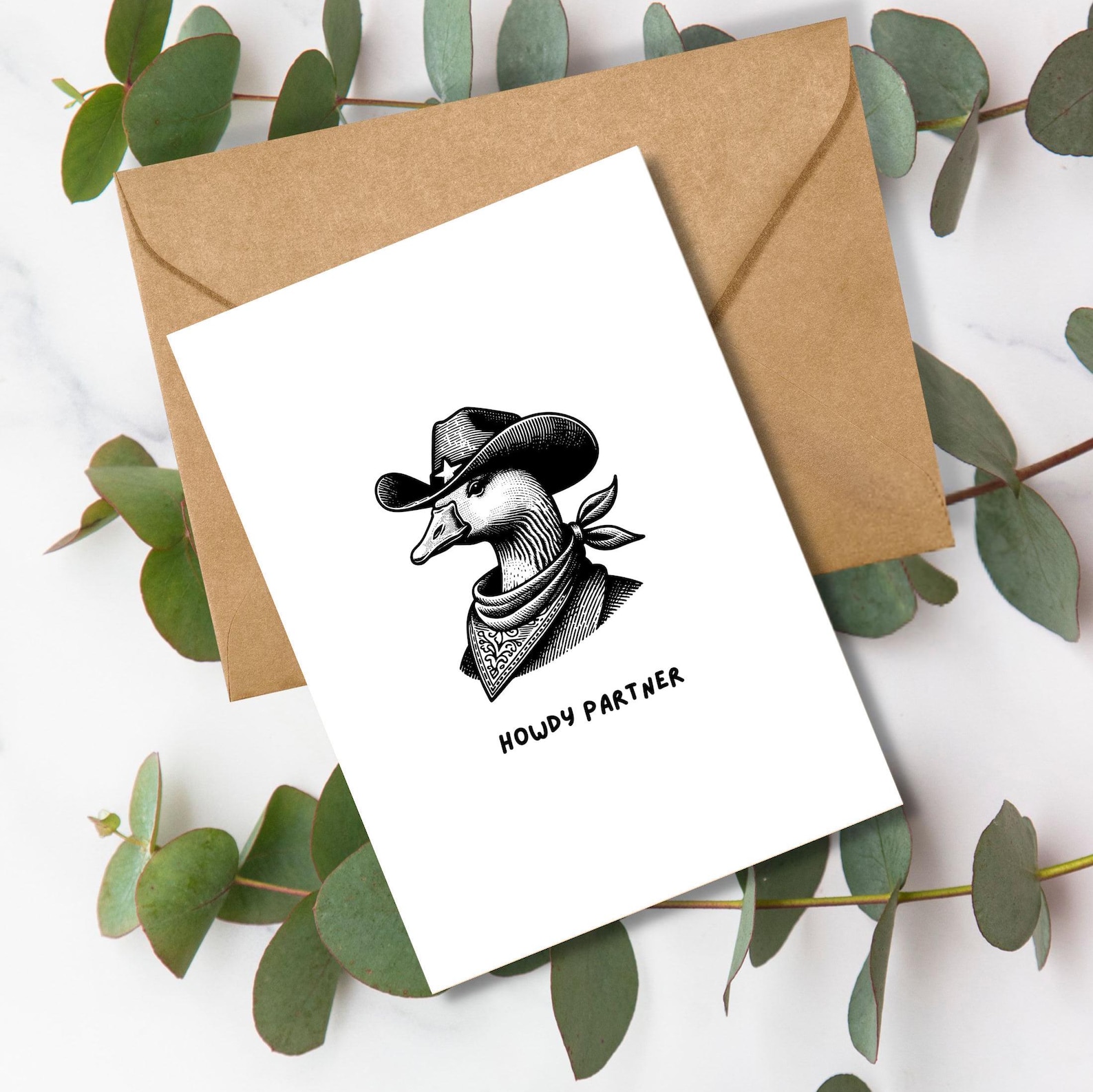 Howdy Partner Cowboy Hat Goose | Western Funny Card | Joke Card | Cute ...