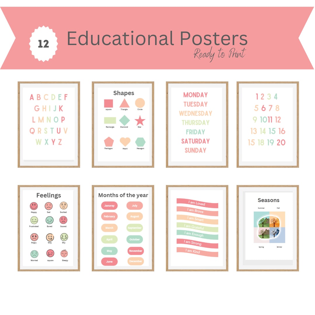 Set of 12 Educational Posters, Homeschool Educational Printables ...