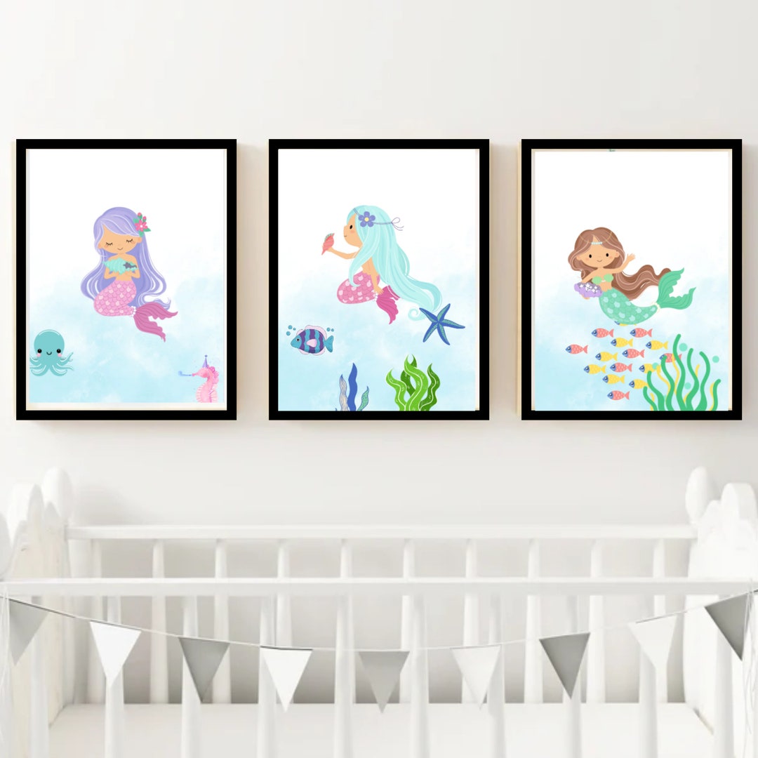 Mermaid Nursery Wall Art, Mermaid Prints, Mermaid Nursery Decor, Girls ...