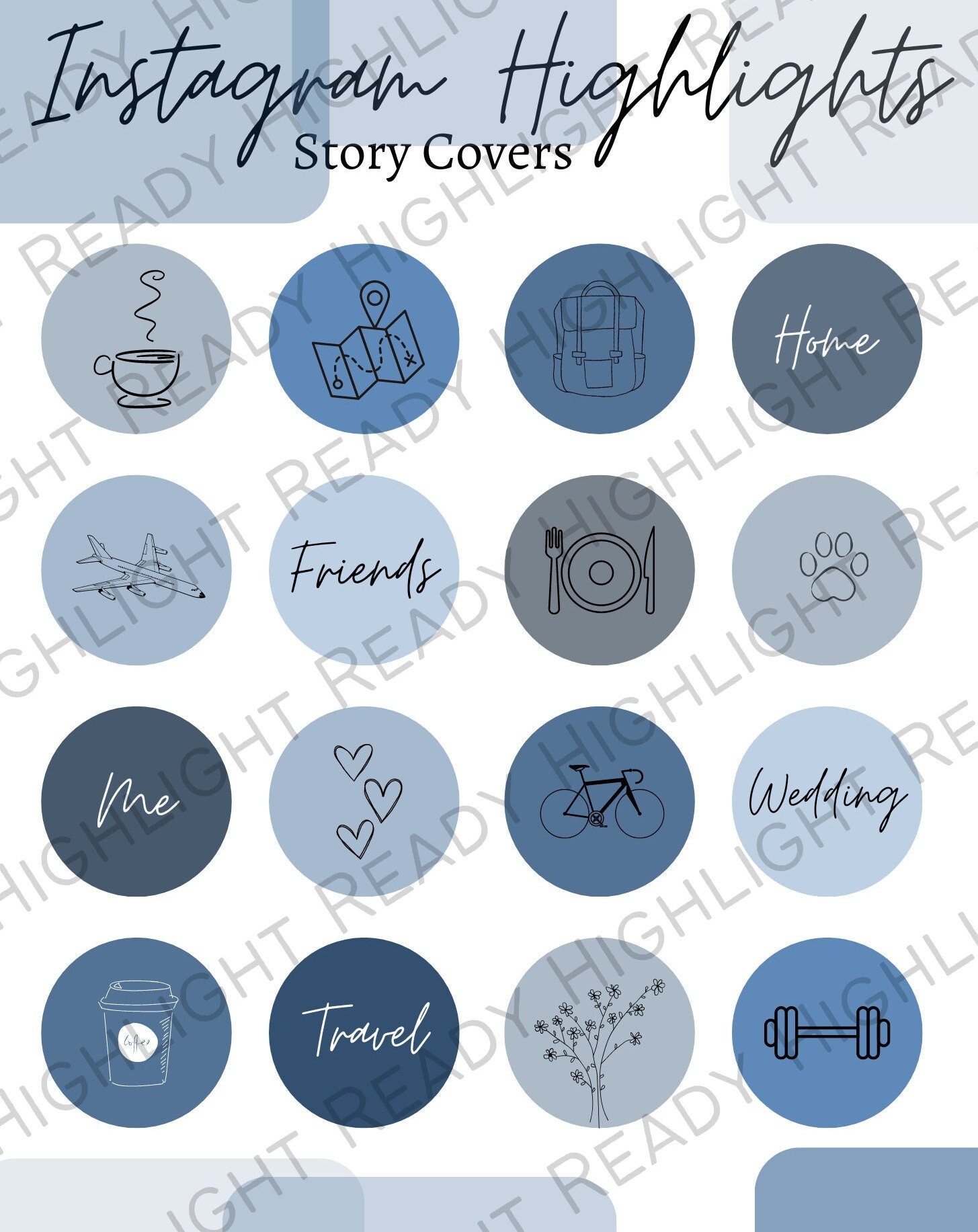 Instagram Story Highlight Covers - Shades of Blue - Etsy