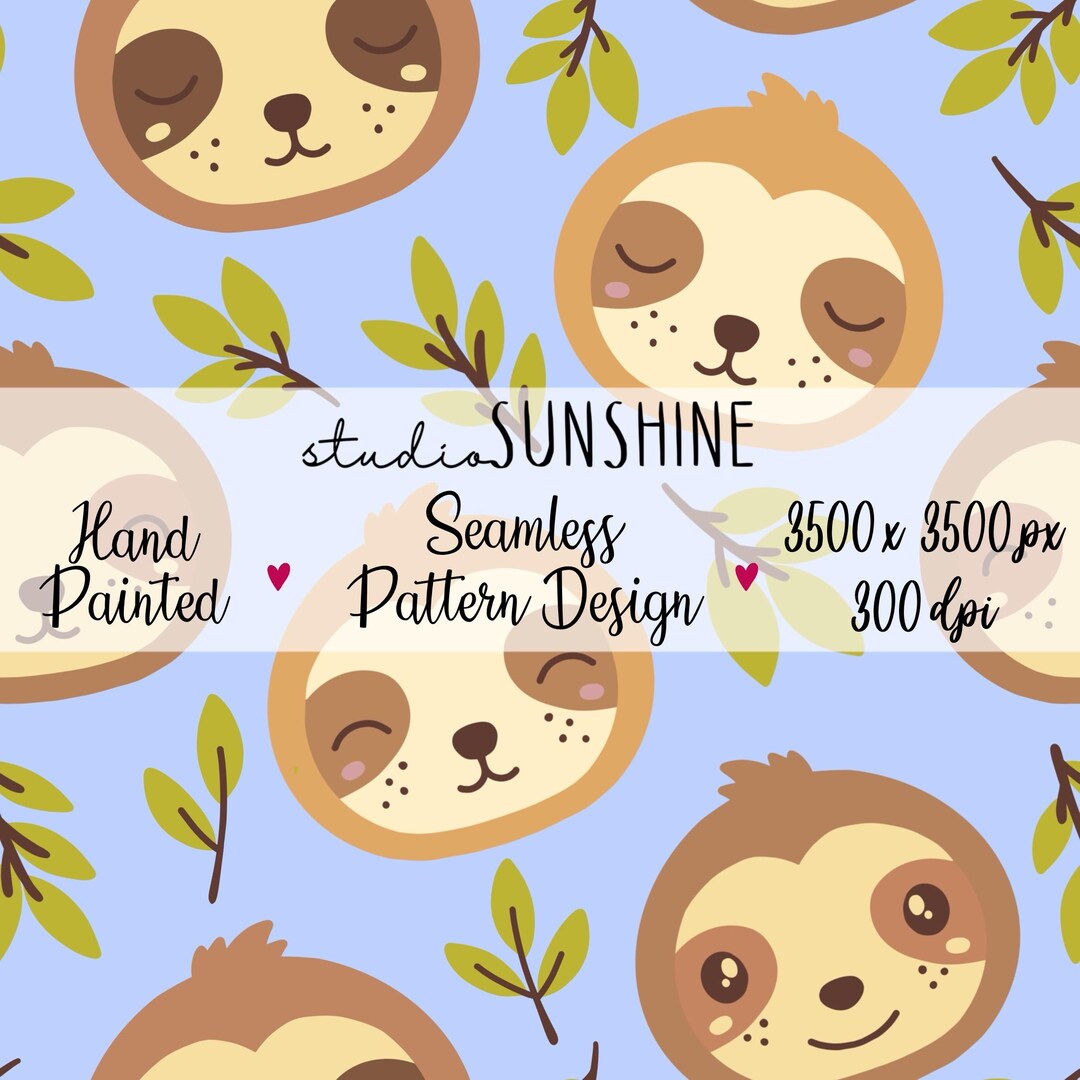 Cute Sloth Pattern | Smiling Sloth Print | Kids Jungle Fabric Design ...