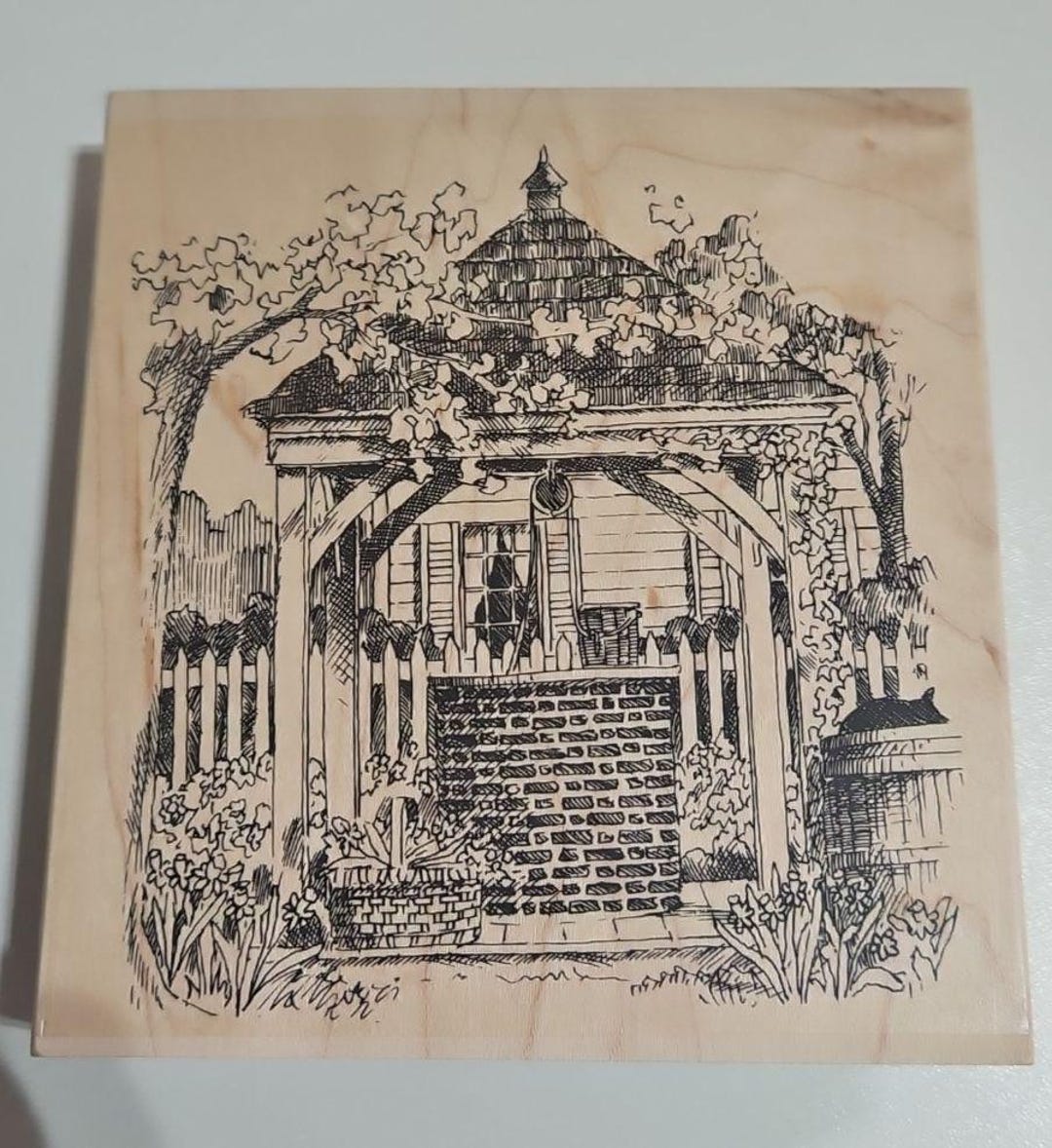 Colonial Well Scene Wood Mounted Rubber Stamp Impression Obsession ...