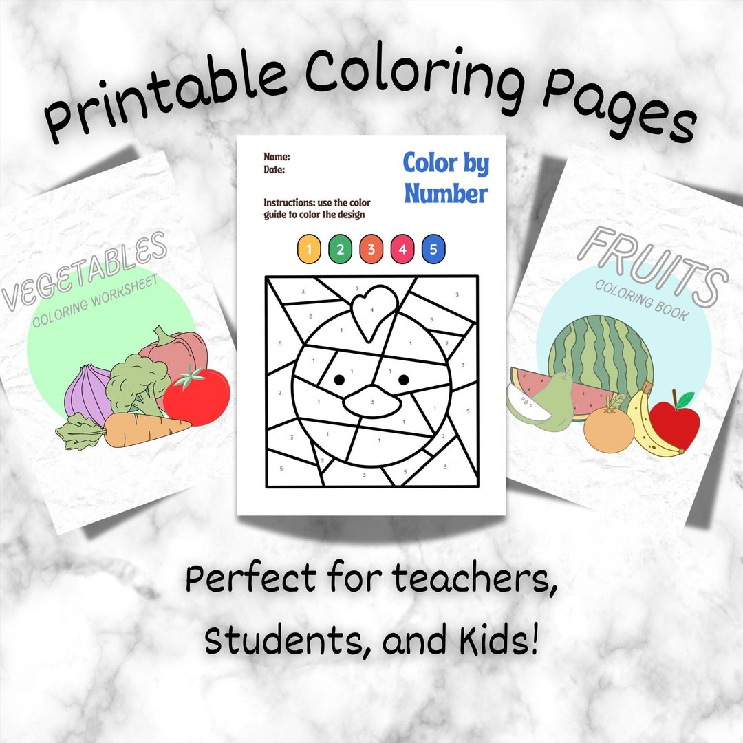 2-in-1 Fruits and Vegetables Coloring Pages Bundle Free Color by Number ...