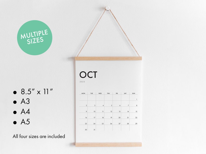 Modern 2023 Monthly Calendar Portrait, Multiple Sizes 8.5x11inches A3 ...