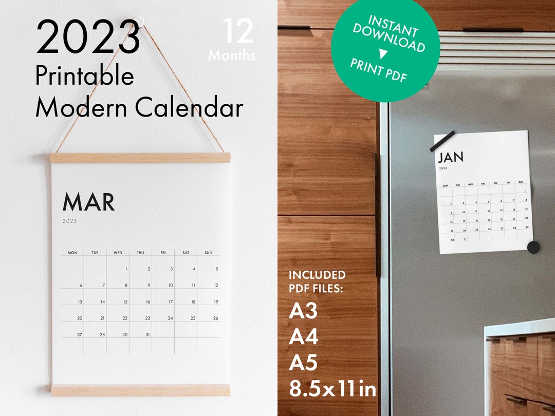 Modern 2023 Monthly Calendar | Portrait, Multiple Sizes | 8.5x11inches ...
