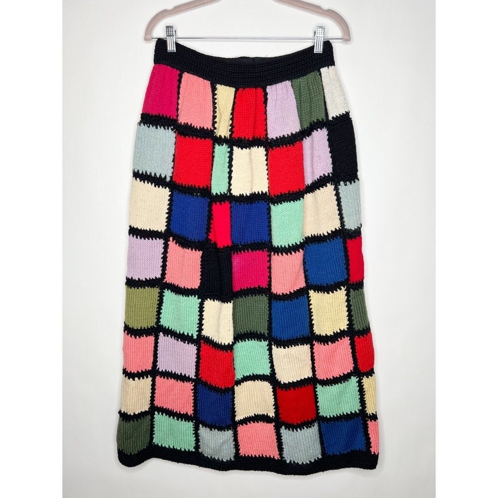 Vintage Granny Square Maxi Skirt Colorful Knit Cottage Core Patchwork ...