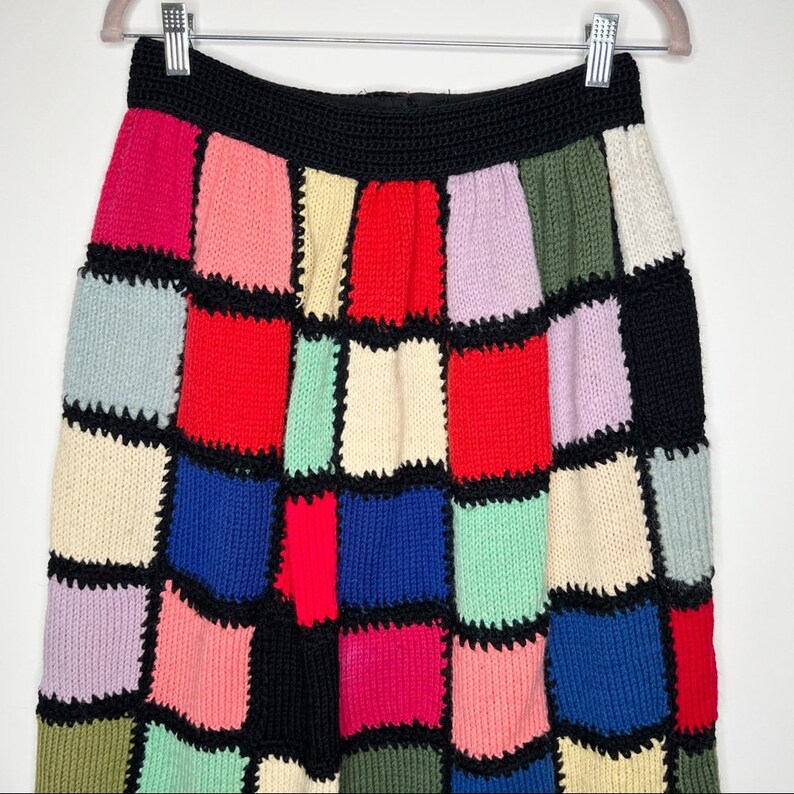 Vintage Granny Square Maxi Skirt Colorful Knit Cottage Core Patchwork ...