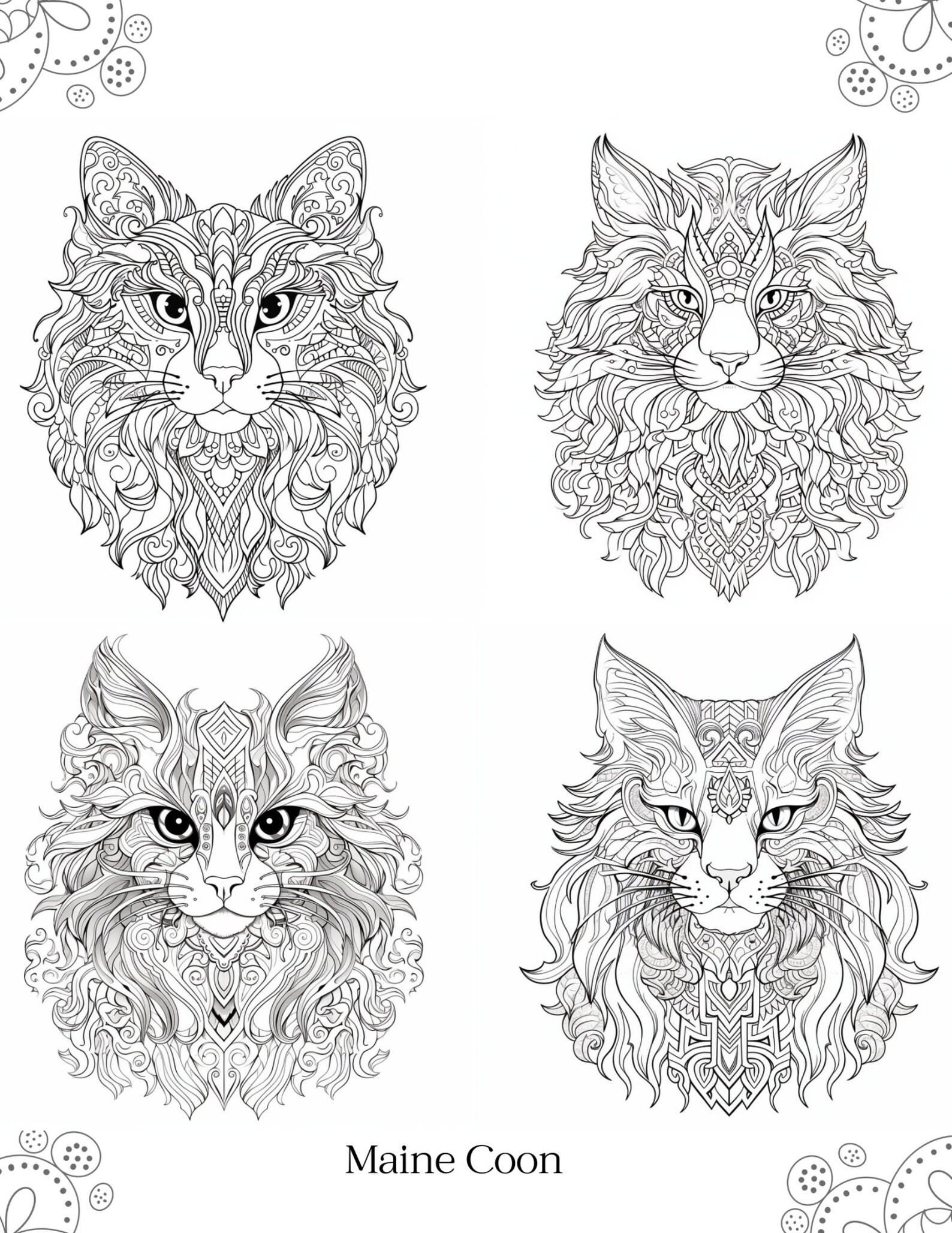 Mandala Cat 50 Breeds Mandala Coloring Book |PDF| Printable Coloring ...