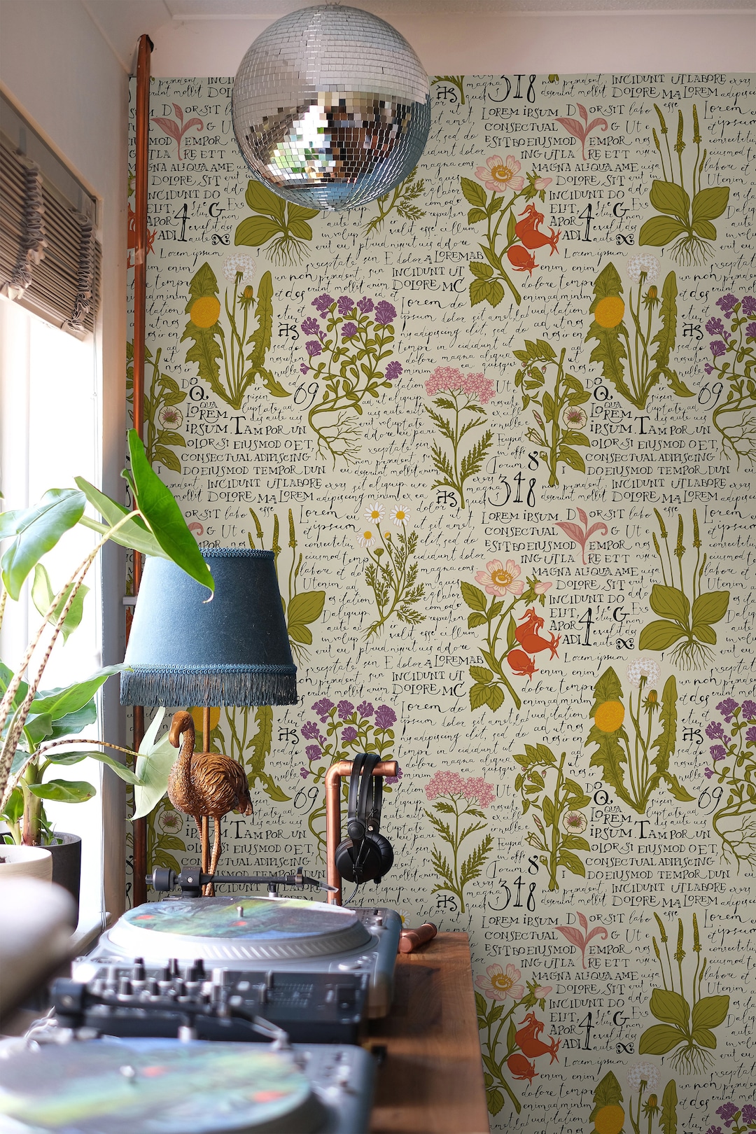 Retro Botanical Wallpaper Herbs | Floral Herb Wallpaper Peel and Stick ...