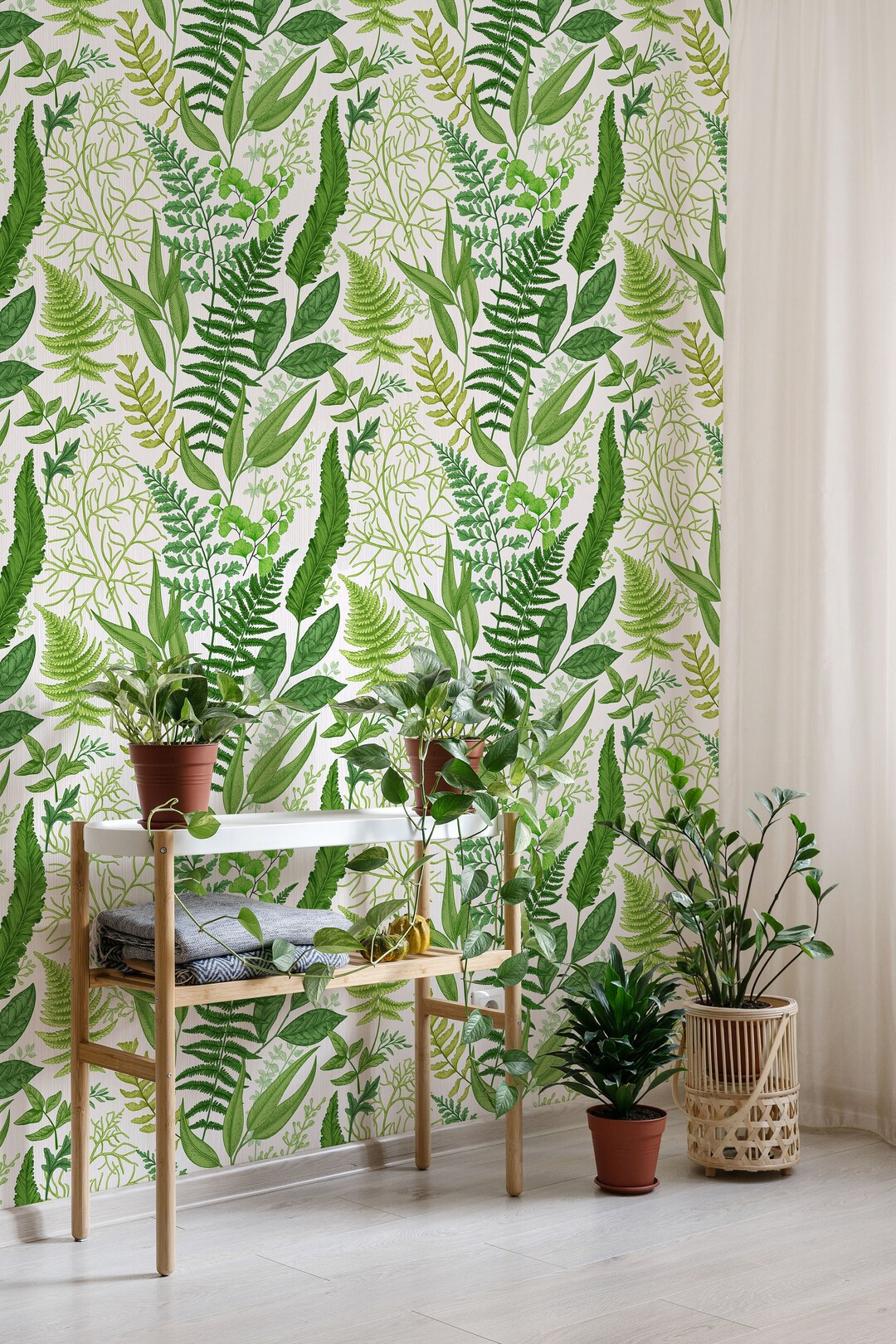 Fern Leaves Wallpaper, Green Botanical Wallpaper, Green Leaf Peel and ...