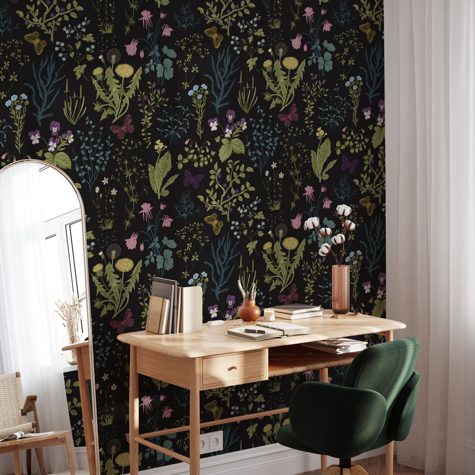 Vintage Dark Herb Wallpaper Peel and Stick | Herb Botanical Wallpaper ...