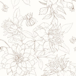Modern Floral Line Art Wallpaper | floral Botanical Wallpaper Light ...