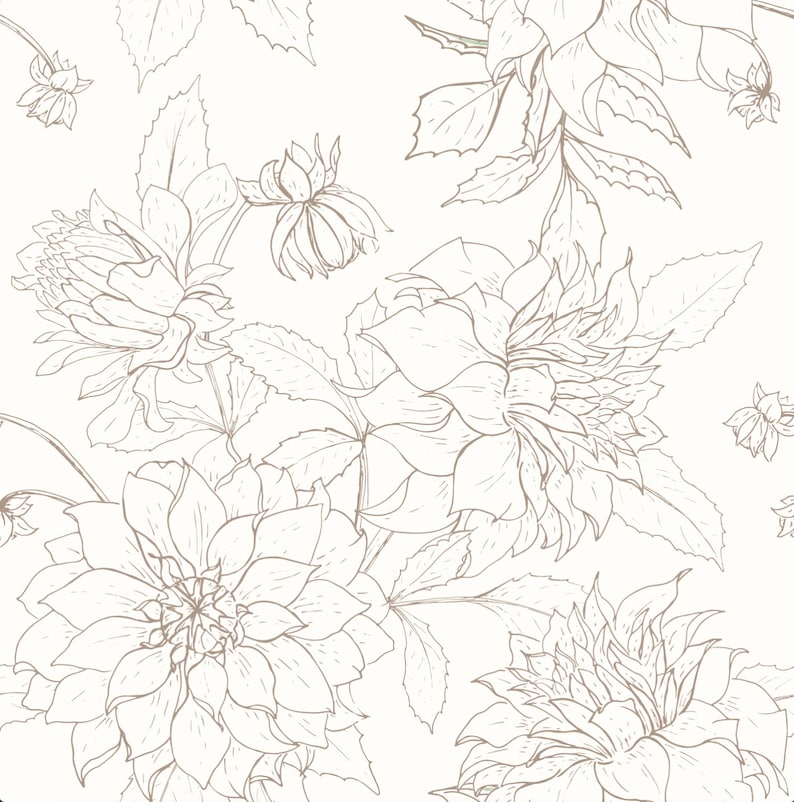 Modern Floral Line Art Wallpaper | floral Botanical Wallpaper Light ...