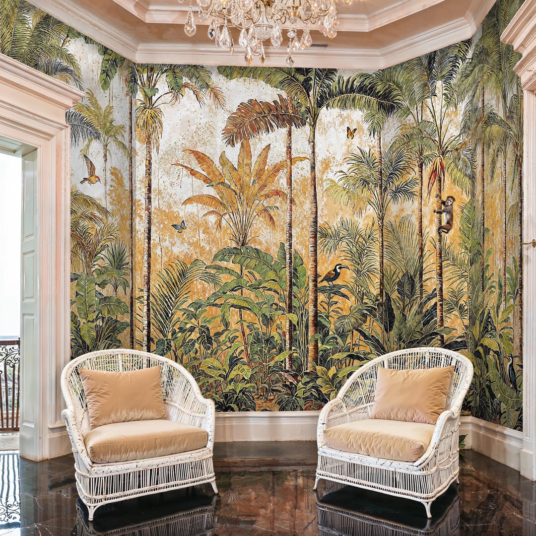 Tropical Forest Landscape Wallpaper, Panoramic Jungle Peel and Stick ...