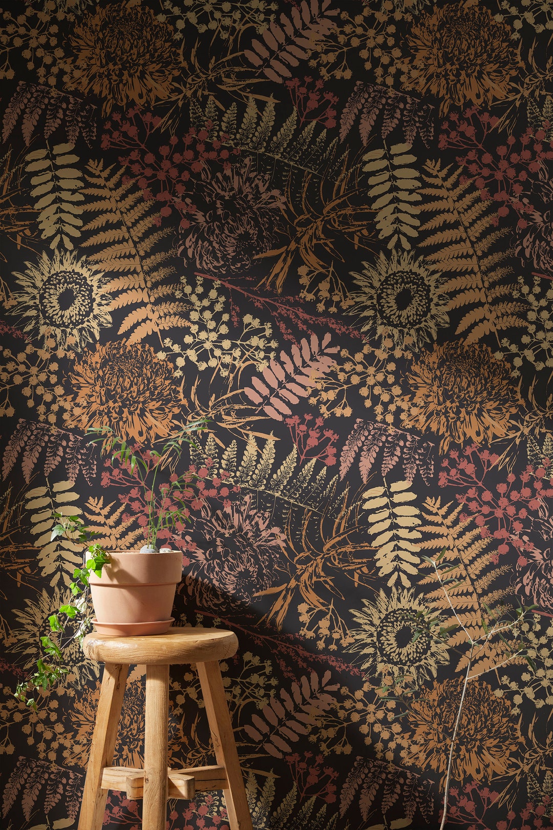 Grunge Fern Wallpaper Vintage Dark Botanical Wallpaper Peel and Stick ...