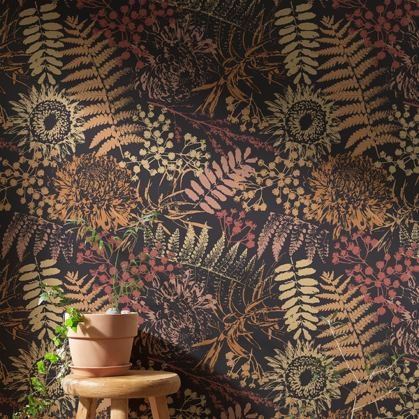 Dark Botanical Wallpaper - Etsy