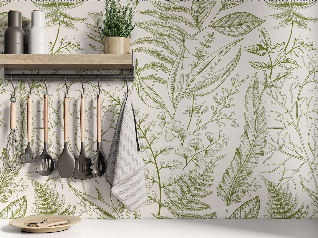 Greenery Fern Botanical Wallpaper Herbs Light Green Botanical Foliage ...
