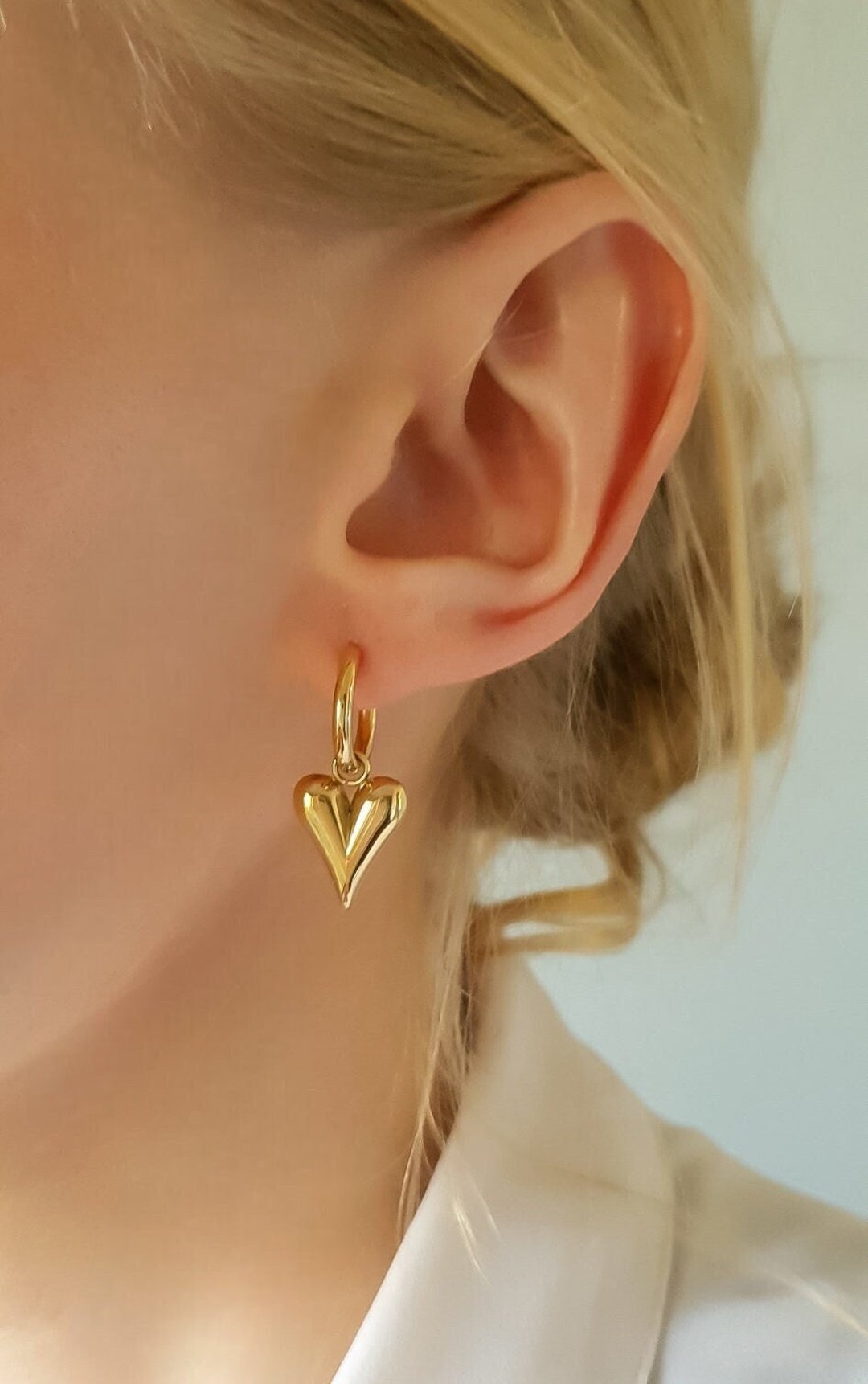 Heart Shaped Earrings, Heart Hoop Earrings, Sacred Heart Earrings, Gold ...