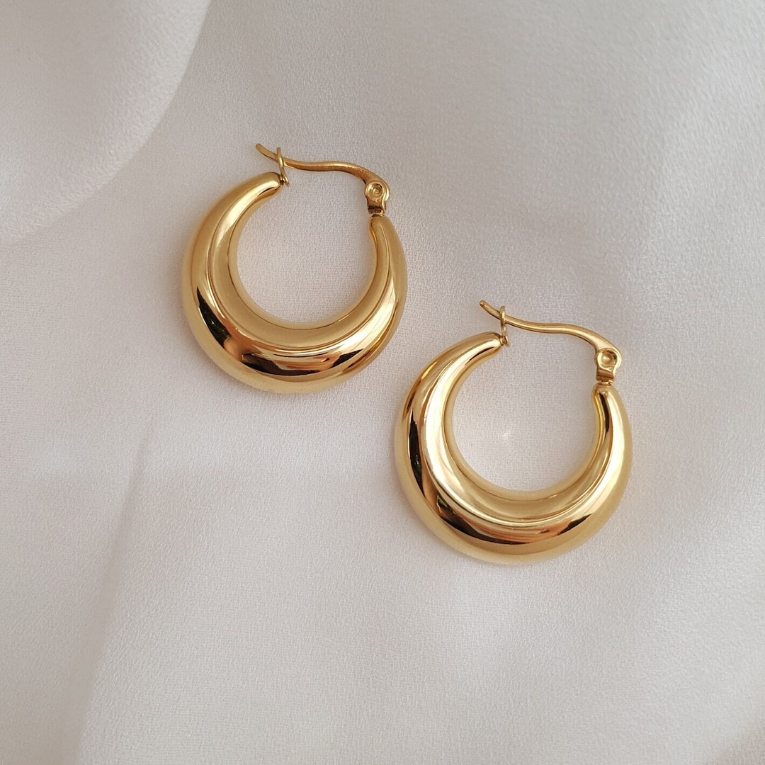 Minimalist Hoop Earrings, Stainless Steel Hoops, Gift for Her, Golden ...