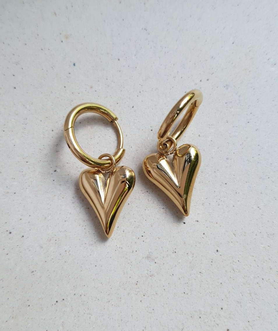Heart Shaped Earrings, Heart Hoop Earrings, Sacred Heart Earrings, Gold ...