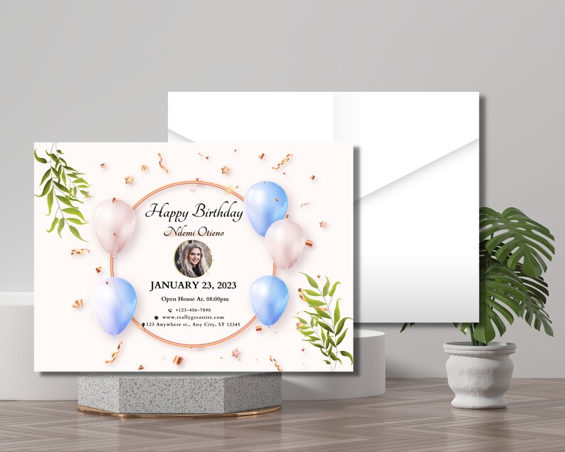 Editable Birthday Party Digital Invitation, Text Invitation Beige and ...