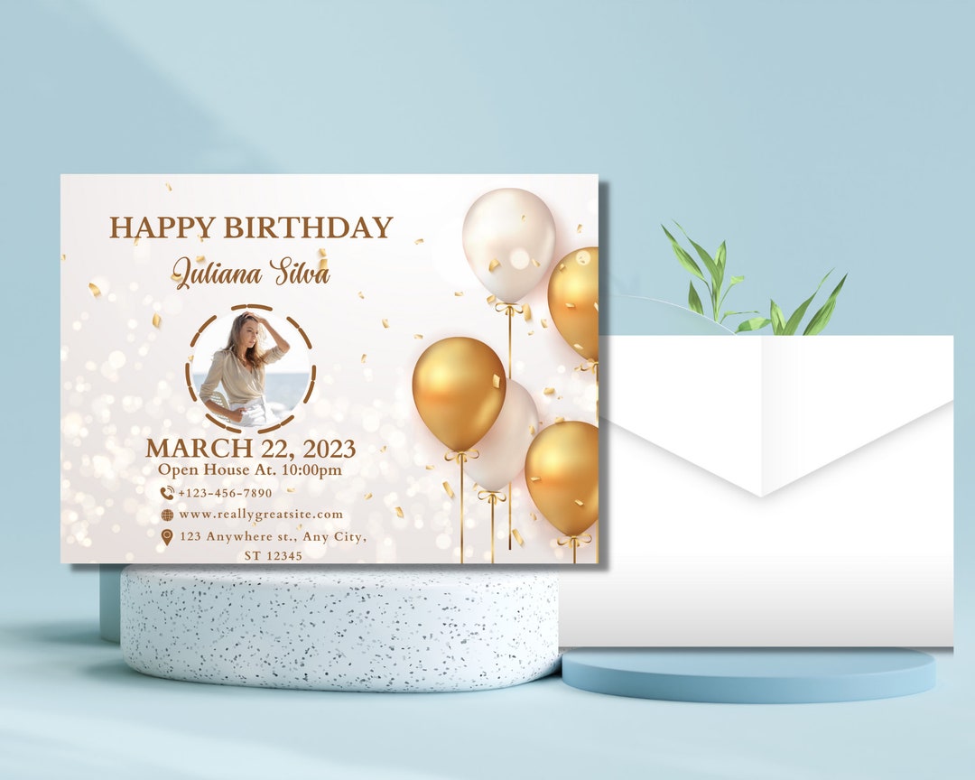 Editable Birthday Party Digital Invitation, Text Invitation Beige and ...