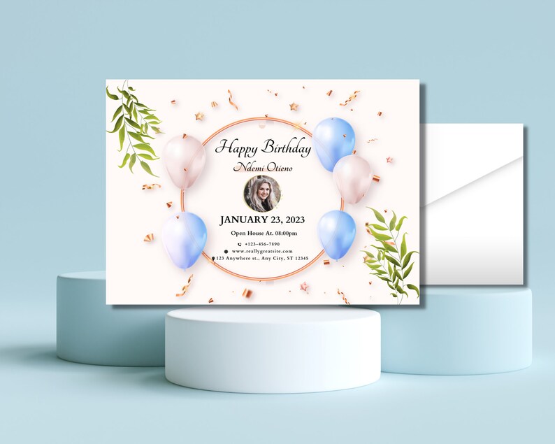 Editable Birthday Party Digital Invitation, Text Invitation Beige and ...