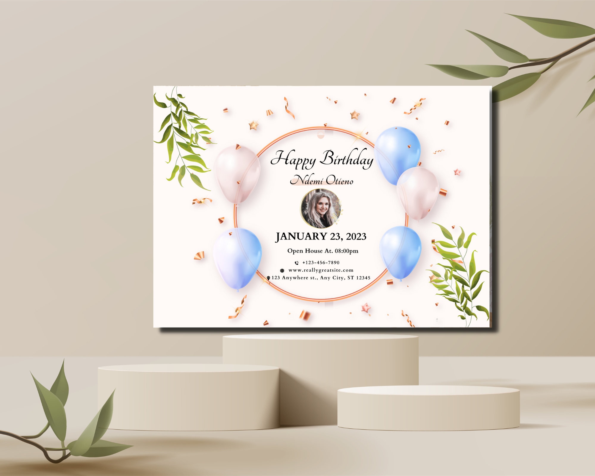 Editable Birthday Party Digital Invitation, Text Invitation Beige and ...