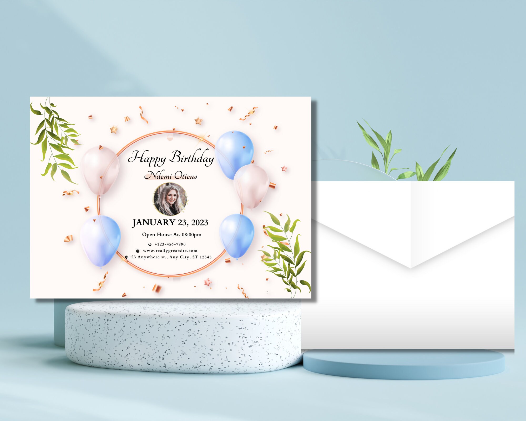 Editable Birthday Party Digital Invitation, Text Invitation Beige and ...