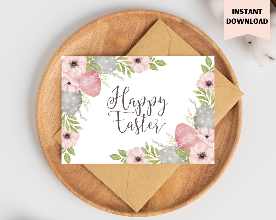 Happy Easter Printable Greeting Card Easter Floral Greeting Card ...