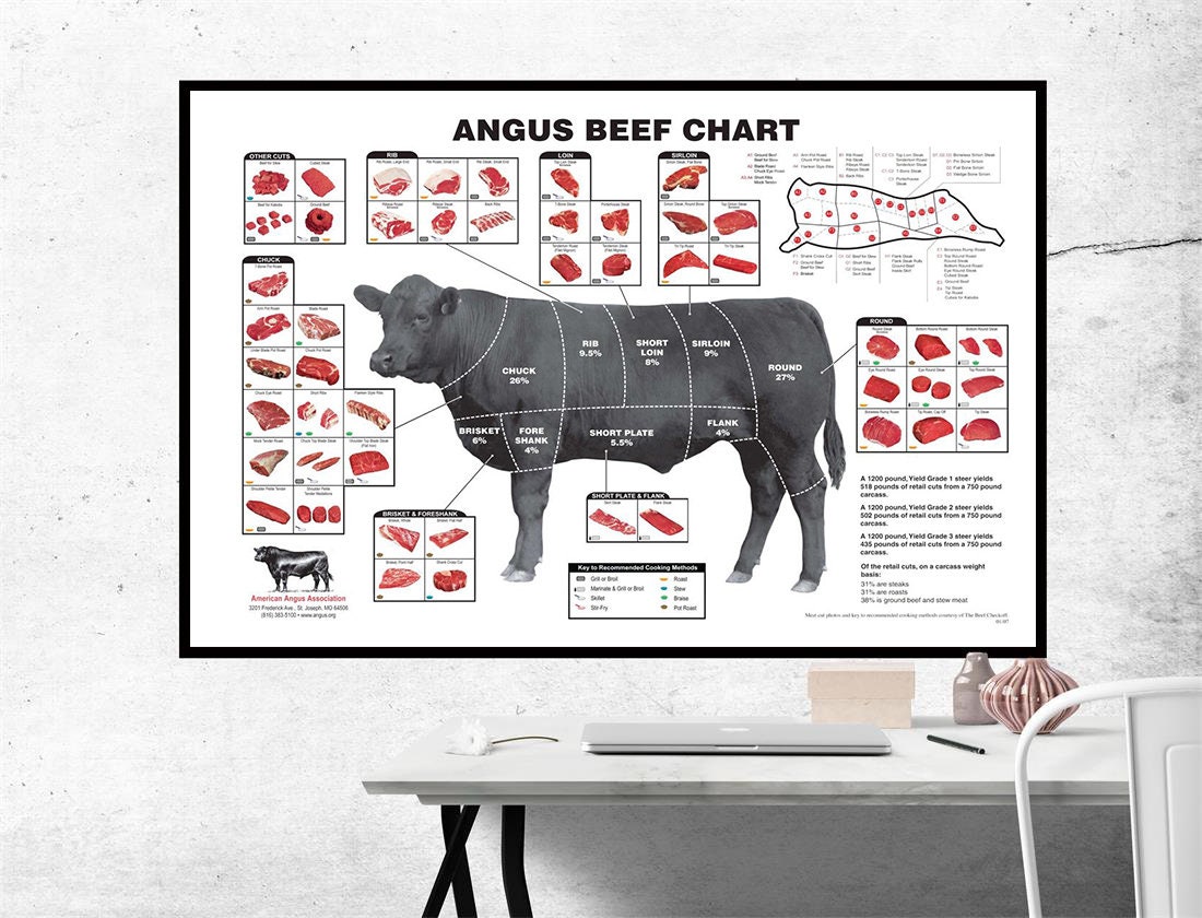 Angus Beef Chart Printable Poster Beef Cuts Diagram Cooking - Etsy