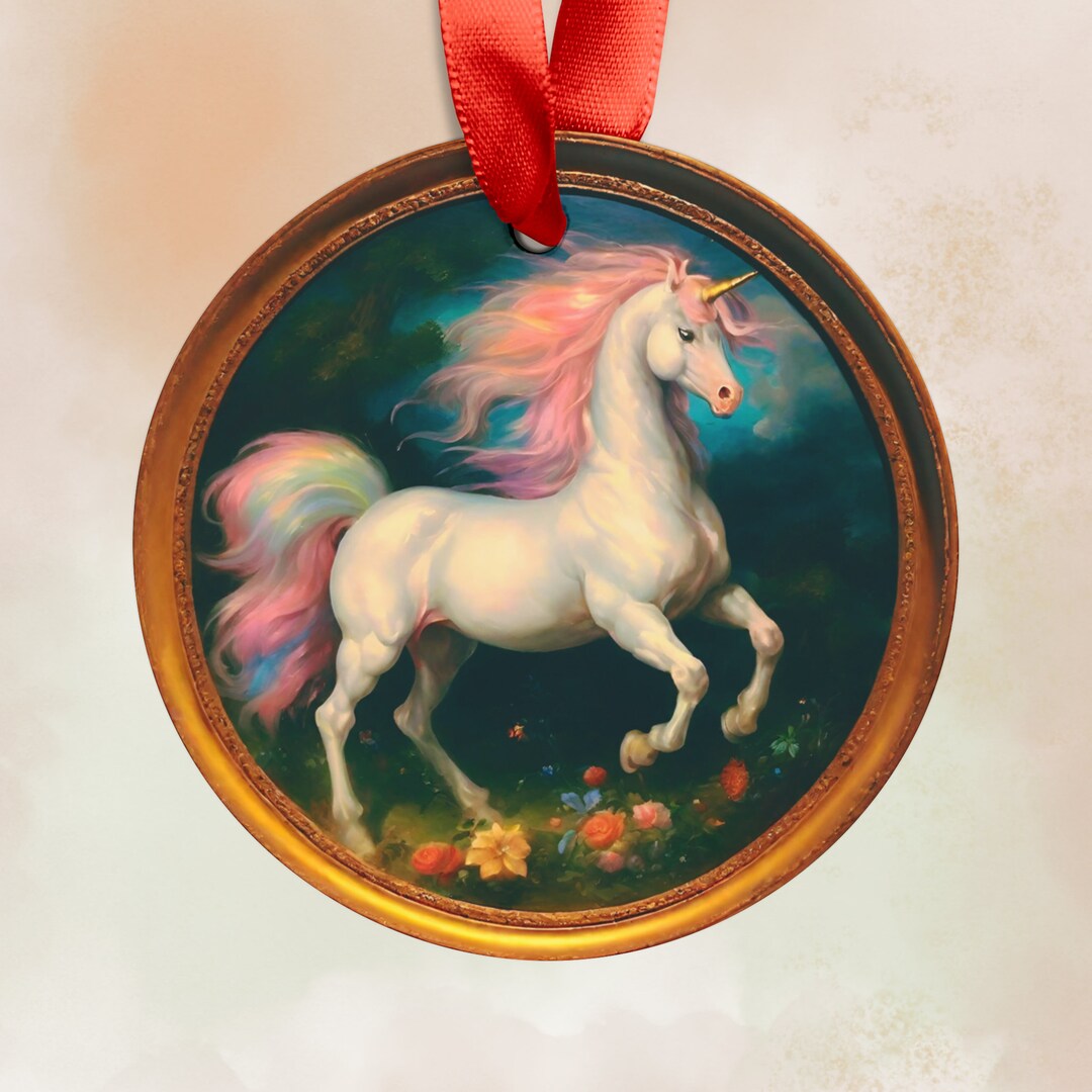 Vintage Unicorn Ornament Retro Unicorn Ornament Floral Ornament Home ...