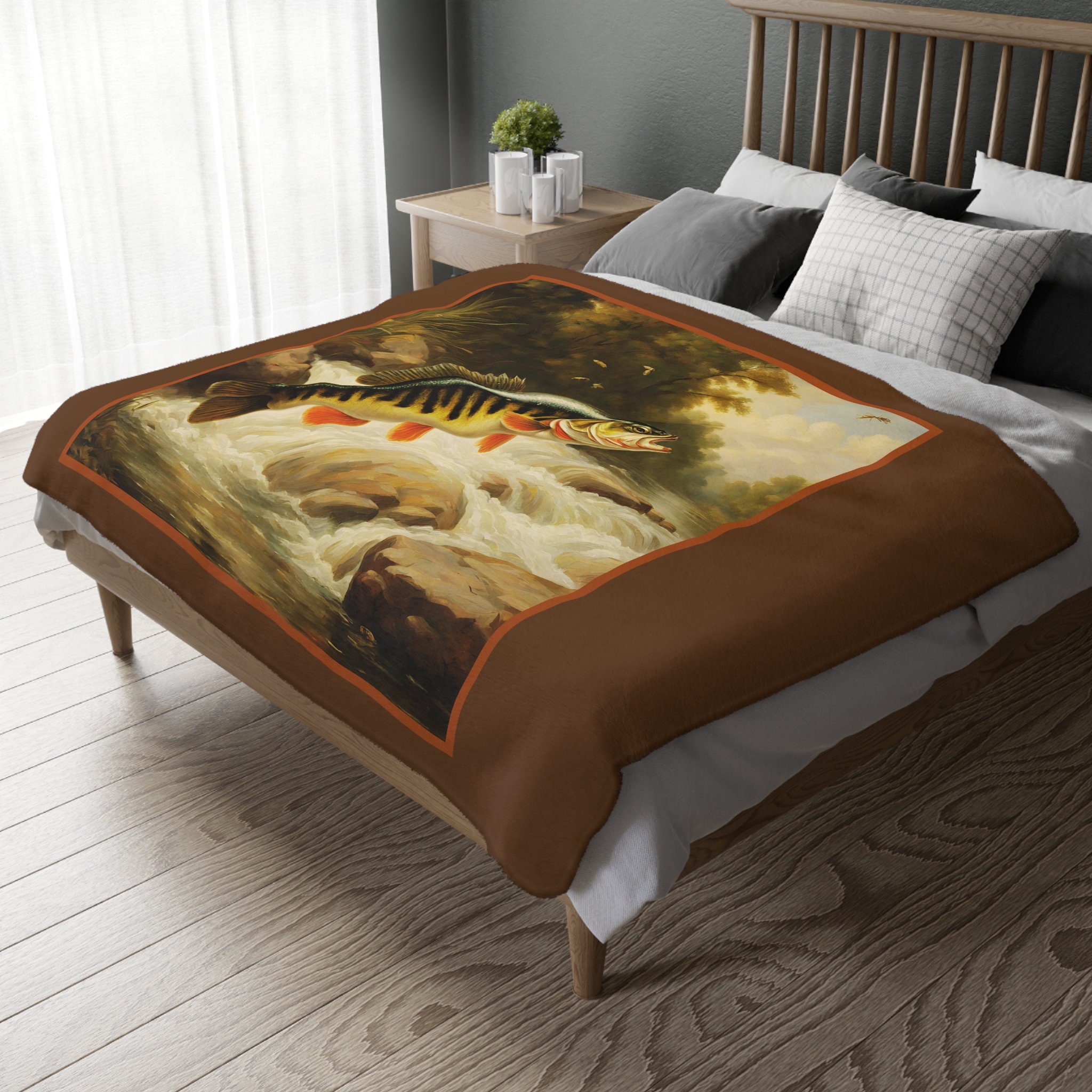 Bass Fish Front & Plaid Back, Fisherman, Outdoors, Velveteen Minky ...