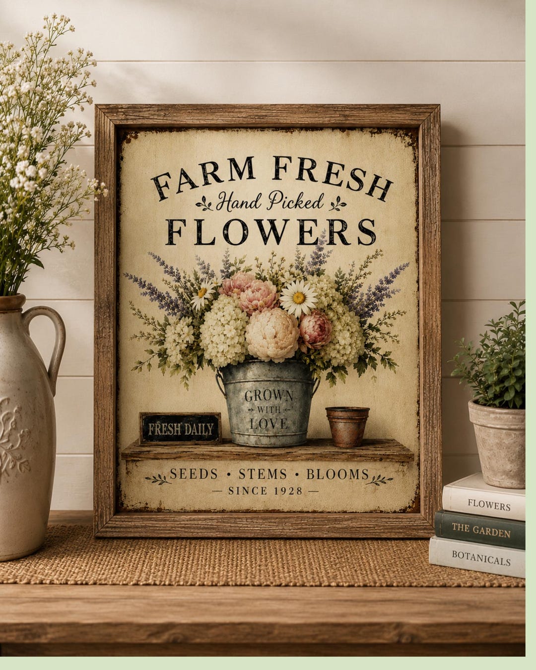 Farm Fresh Flowers Printable Wall Art, Vintage Farmhouse Floral Decor ...