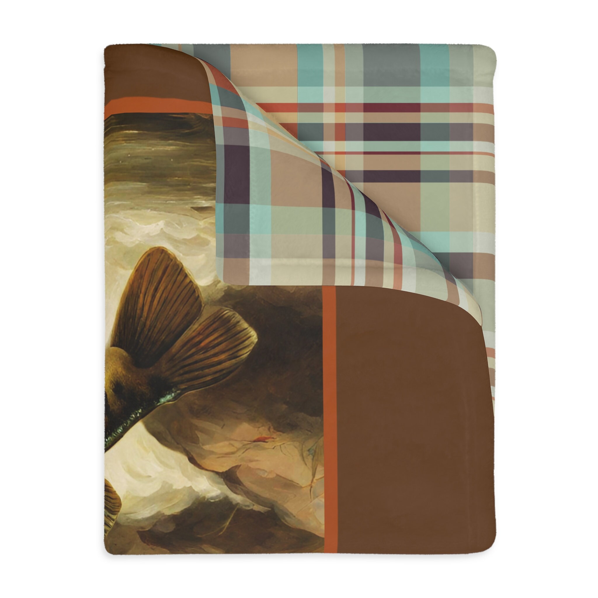 Bass Fish Front & Plaid Back, Fisherman, Outdoors, Velveteen Minky ...