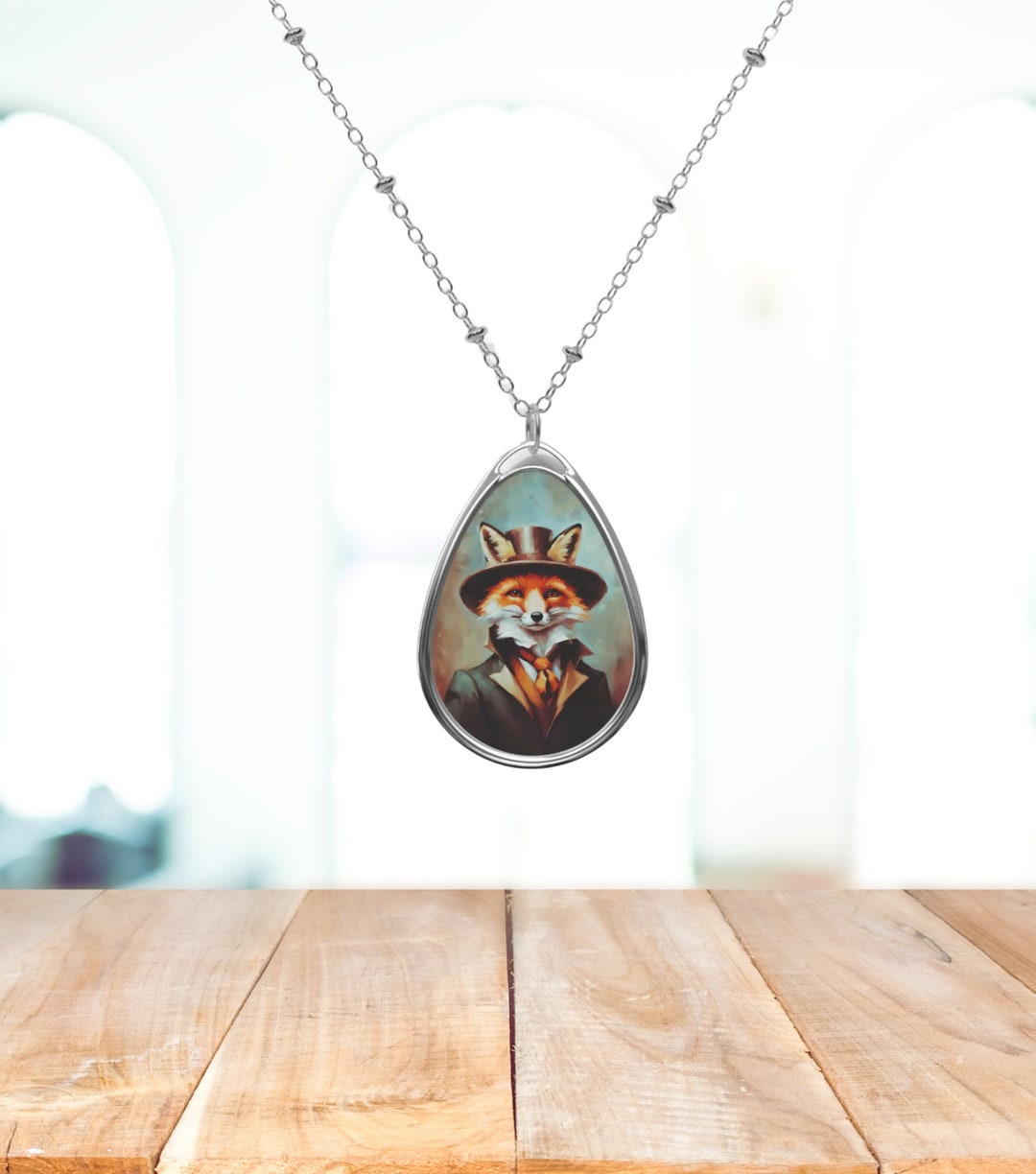Vintage Fox Necklace Retro Fox in Hat Necklace Rustic Fox Necklace ...