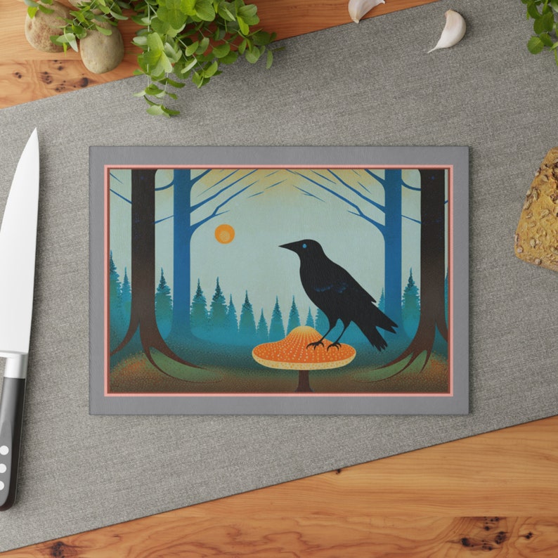 Vintage Crow and Mushroom Glass Cutting Board - Etsy