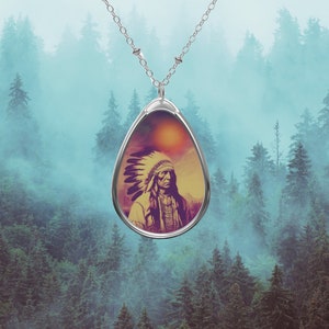 Vintage Native American Necklace Chief Necklace Chief and Sun Boho Oval ...