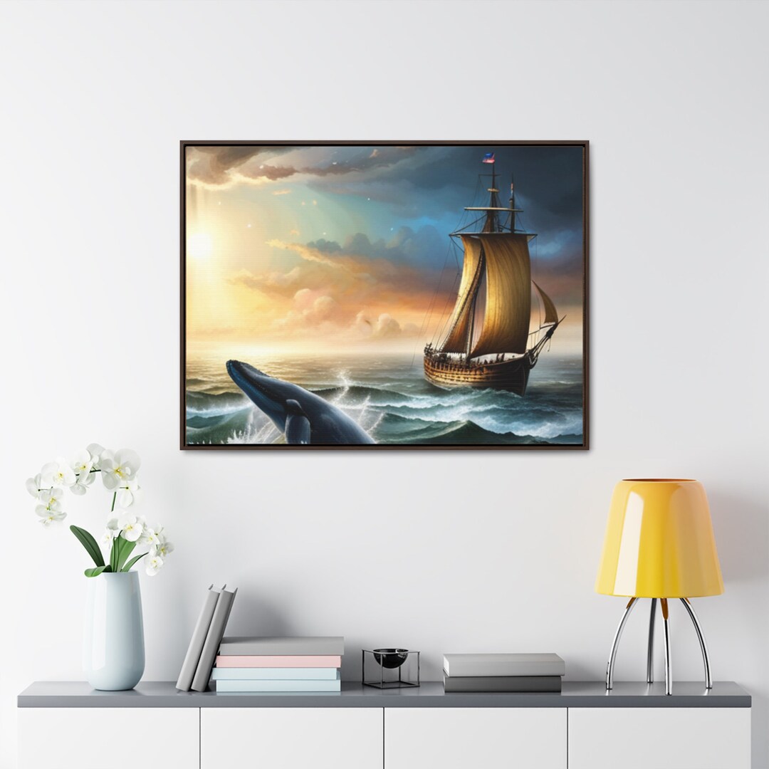 Blue Whale Dream-1500s Sailboat in the Sea Framed Canvas Wall Art - Etsy