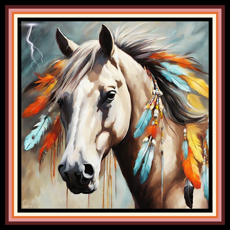 Native American Feathered Horse, Chevron Backing, Horse Lovers Gift ...