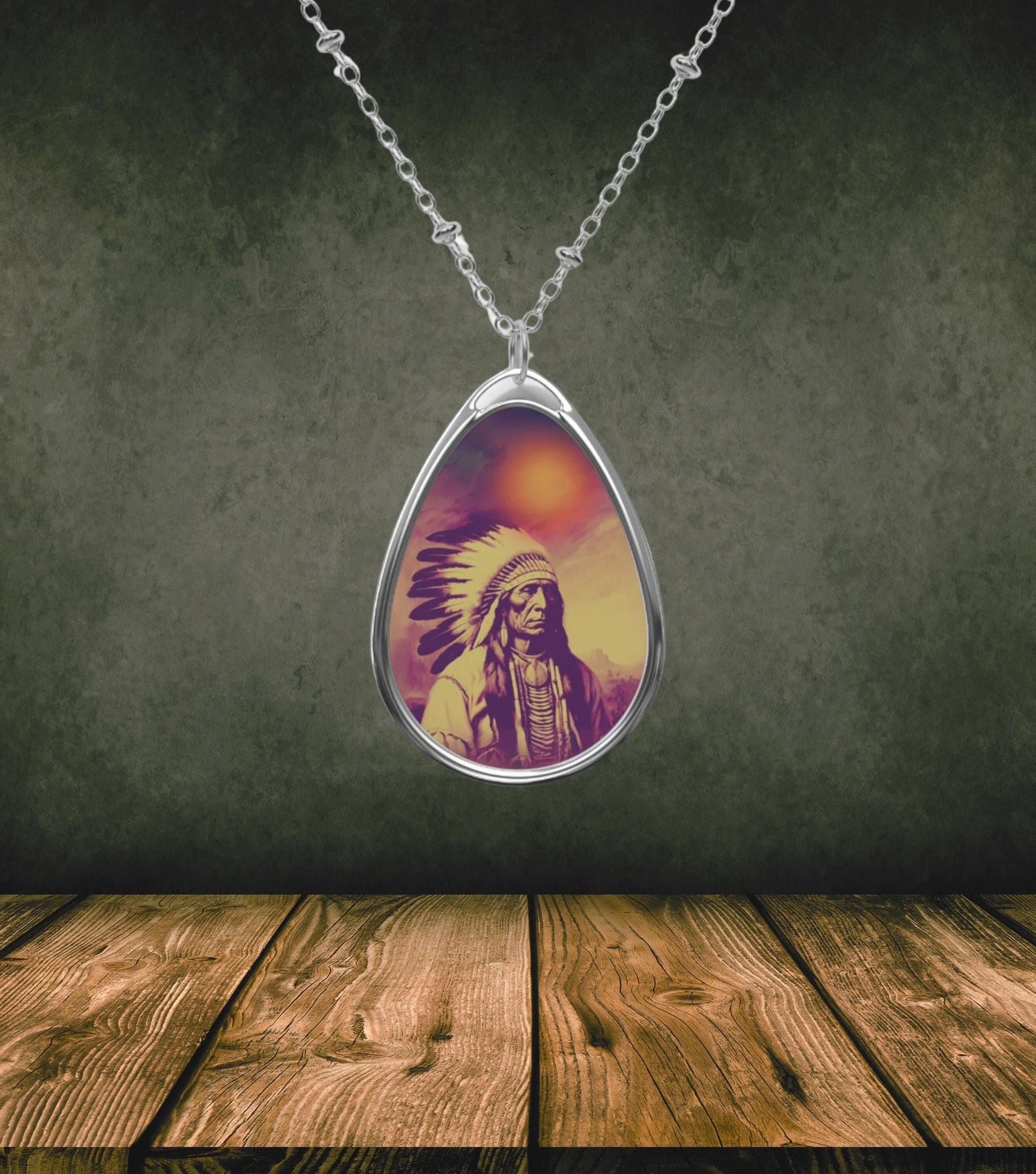 Vintage Native American Necklace Chief Necklace Chief and Sun Boho Oval ...