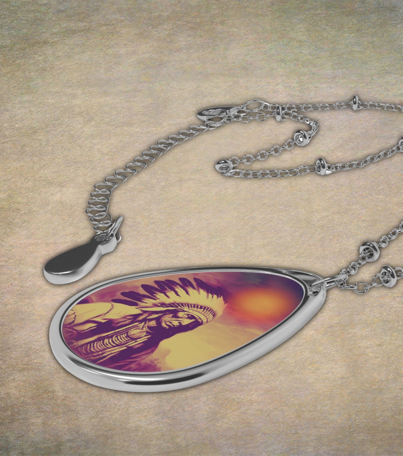 Vintage Native American Necklace Chief Necklace Chief and Sun Boho Oval ...