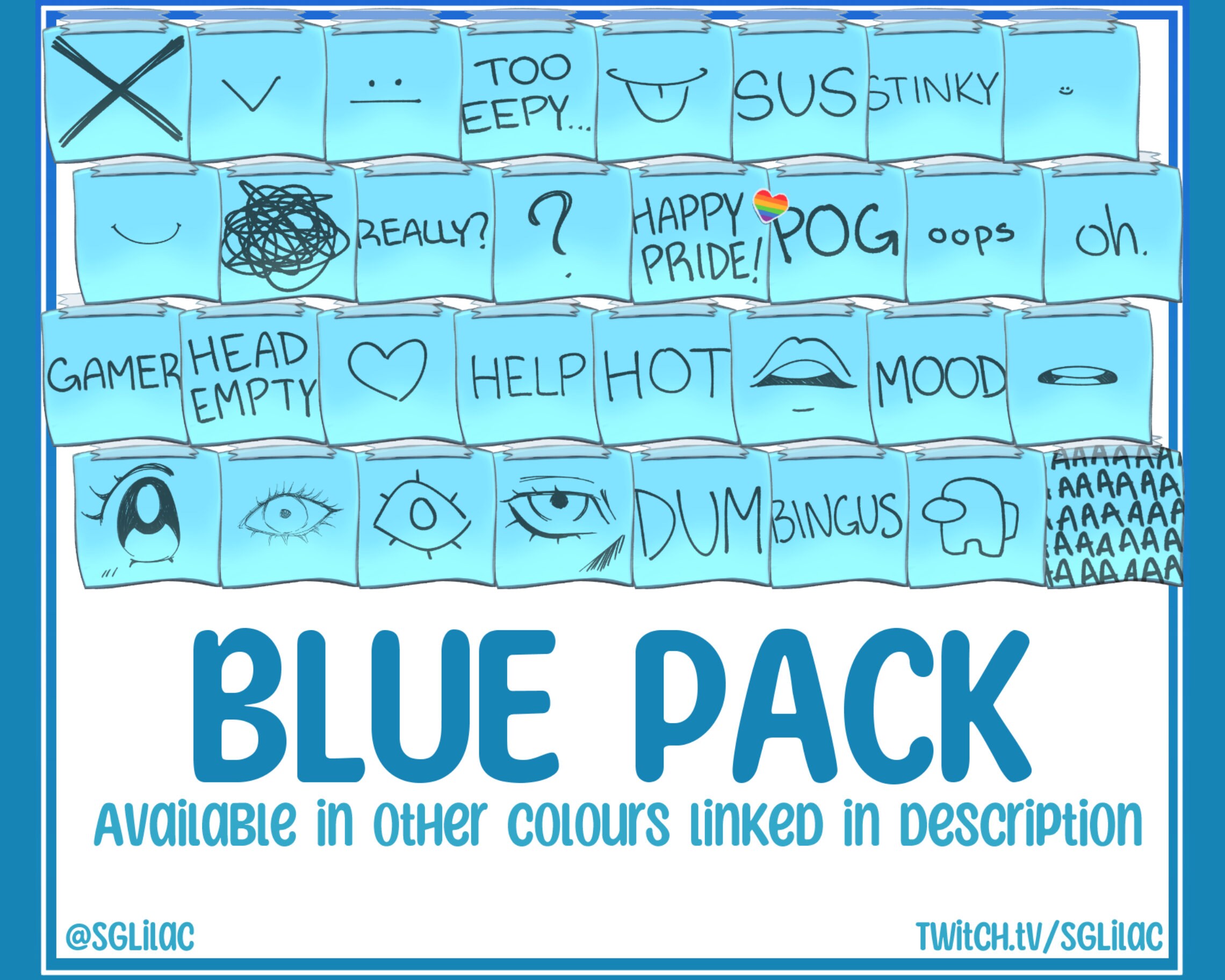 32 Blue Sticky Notes for Vtubers and Pngtubers Stream Assets - Etsy