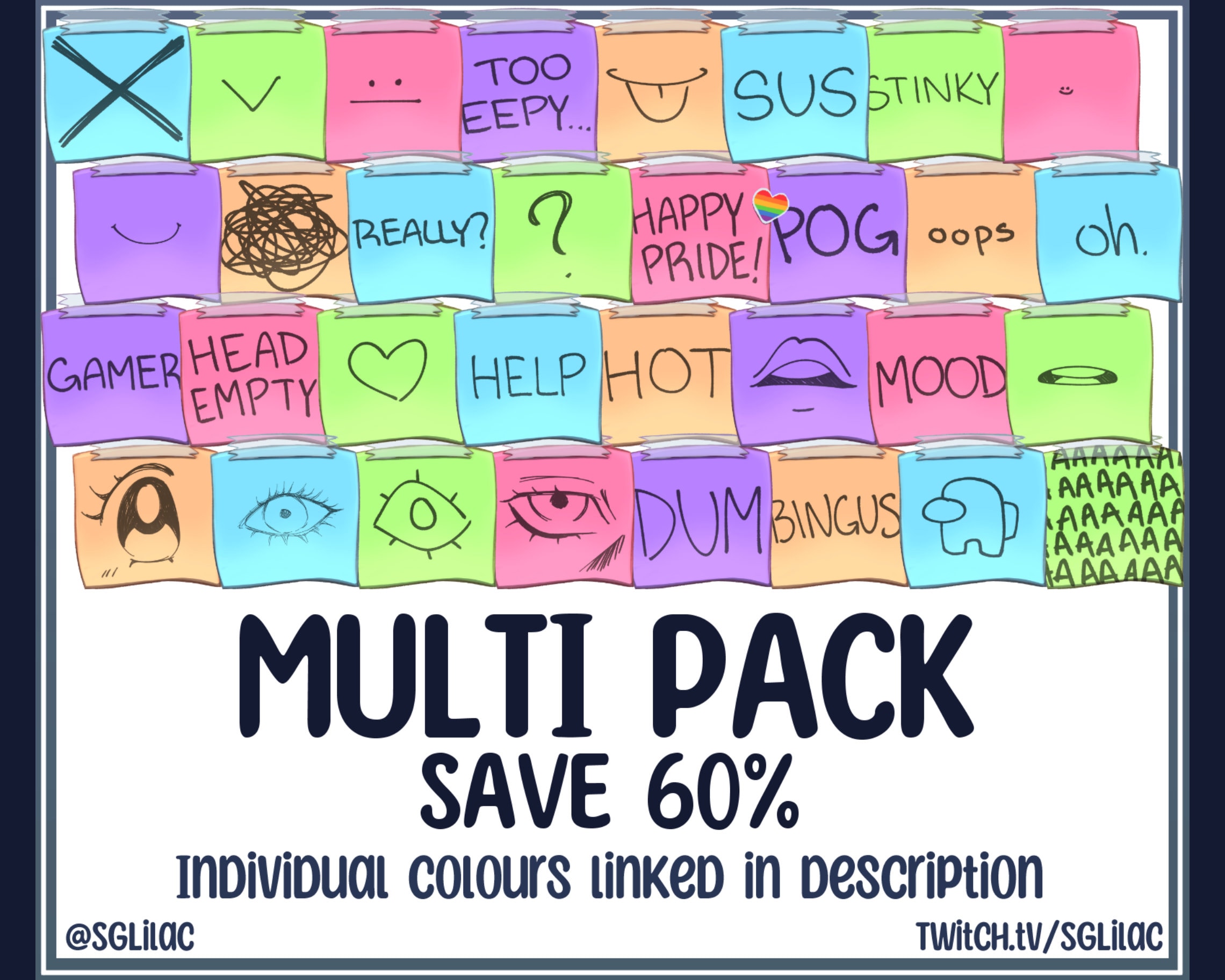 160 Assorted Colour Sticky Notes for Vtubers and Pngtubers | Stream ...