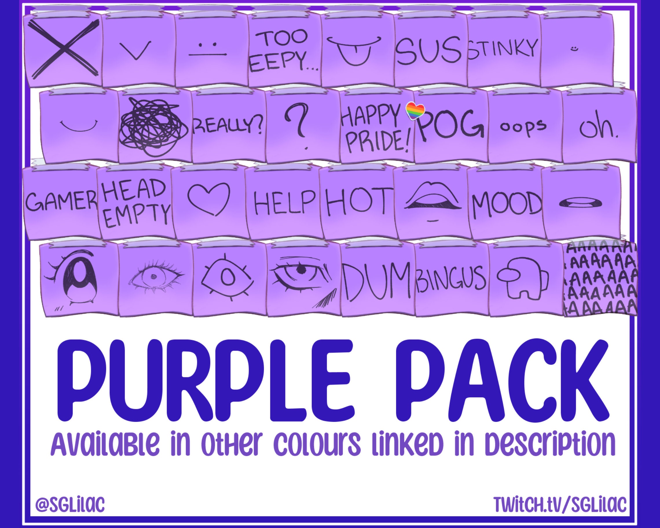 32 Purple Sticky Notes for Vtubers and Pngtubers | Stream Assets | - Etsy