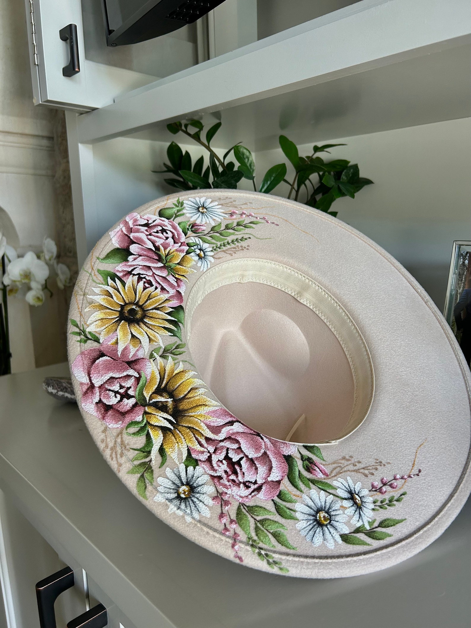 Flower Fedora Hat, Bridal Hat, Wide Brim Fedora, Western Hat, Hand ...