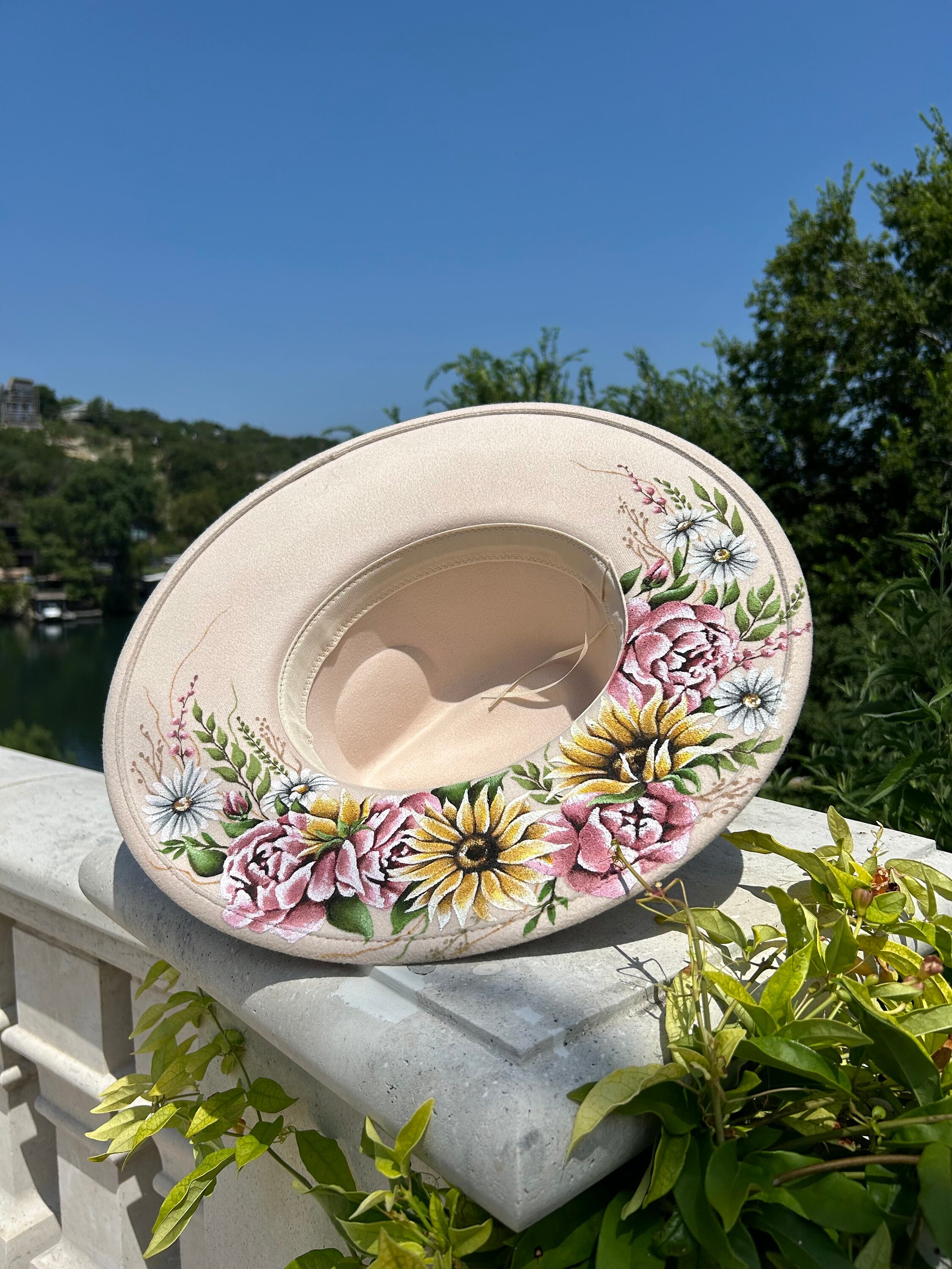 Flower Fedora Hat, Bridal Hat, Wide Brim Fedora, Western Hat, Hand ...