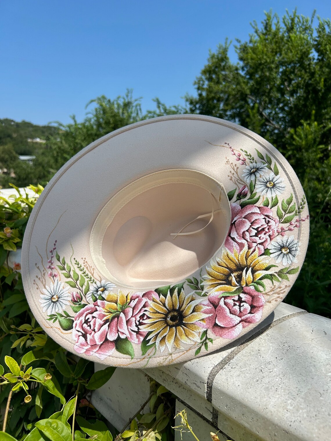 Flower Fedora Hat, Bridal Hat, Wide Brim Fedora, Western Hat, Hand ...