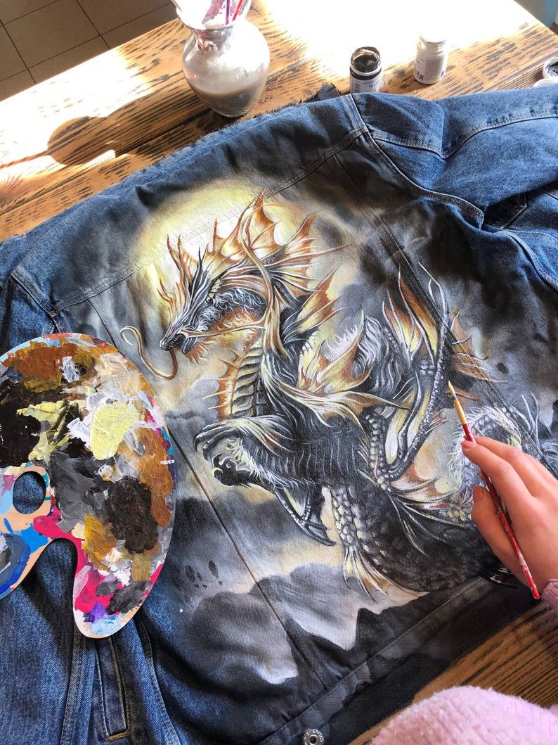 Fire Dragon Denim Jacket, Hand Painted Custom Clothes, Personalized ...
