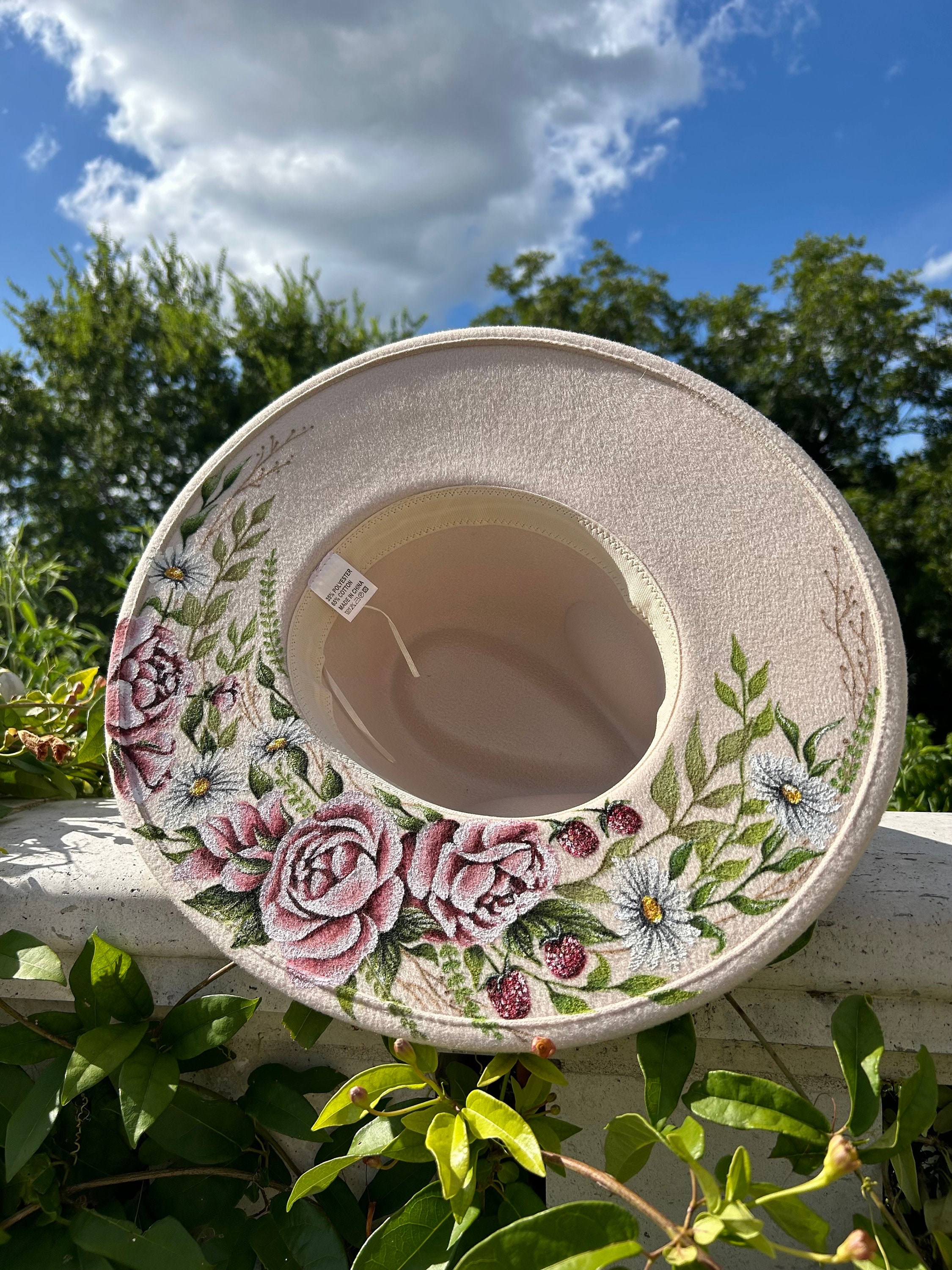 Flower Fedora Hat, Bridal Hat, Wide Brim Fedora, Western Hat, Hand ...